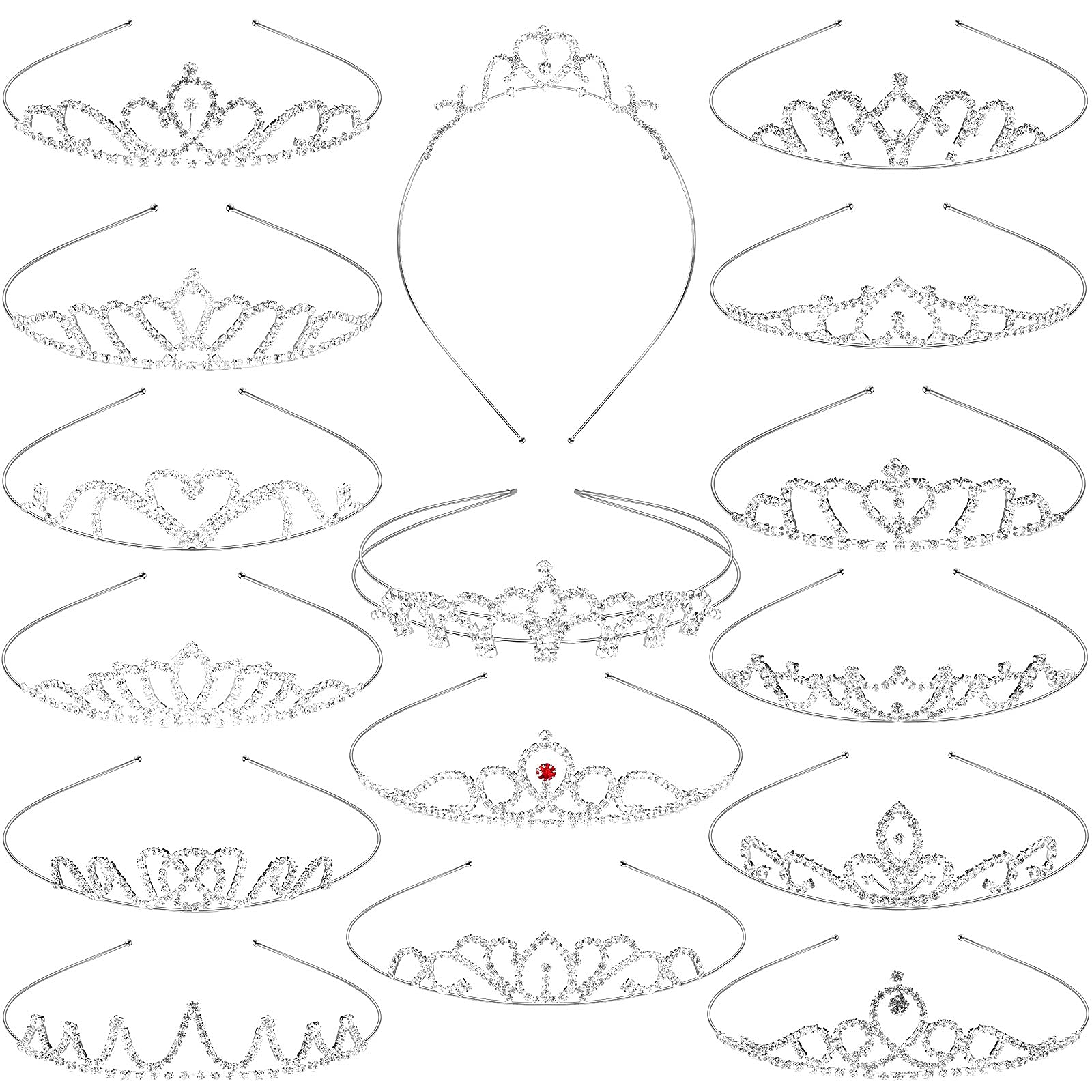 Chuangdi 16 Pcs Bulk Girls Tiara Crown Silver Princess Rhinestone Headband Crystal Wedding Tiara for Kid Women Birthday Party(Lovely Style)