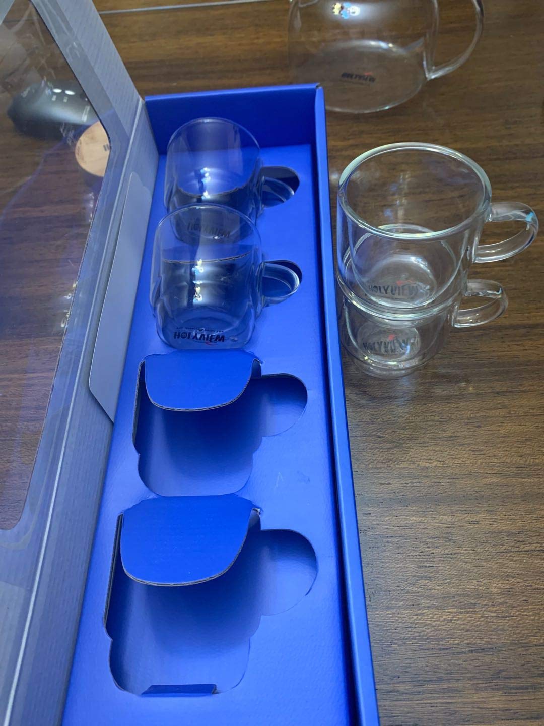 160ML4 Glass double wall cup with handle, Stackable cups, 4pcs/Gift box as one set