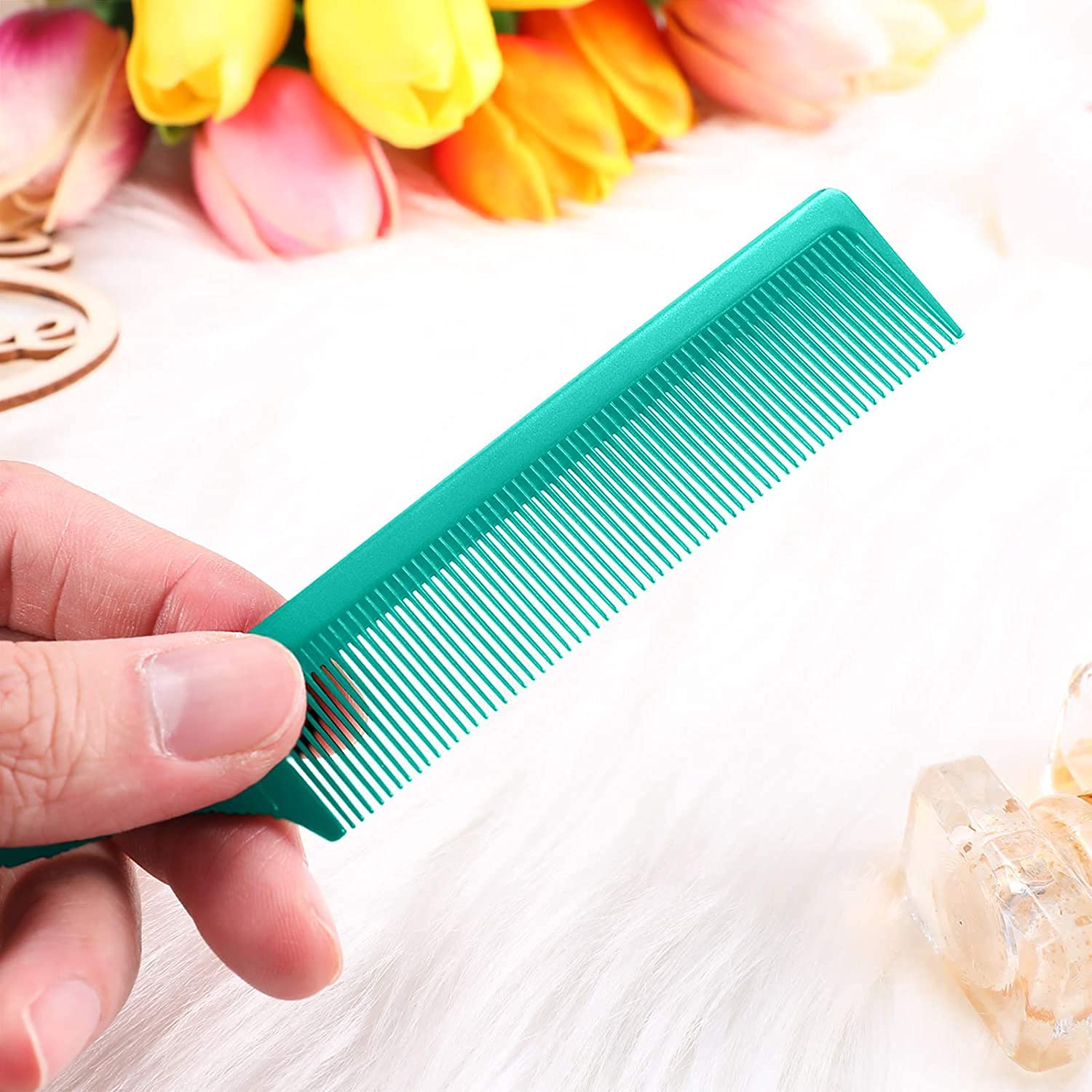 Generic 3 Pack - Rat Tail Comb,Steel Pin Carbon Fiber Heat Resistant Parting Combs with Stainless Steel Pintail (Turquoise)