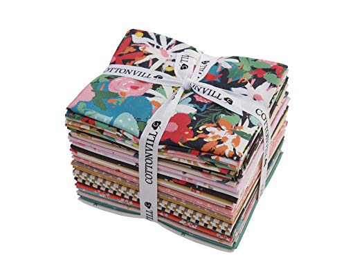 COTTONVILL Collection Bloom 20COUNT Cotton Print Quilting Fabric (Precuts, Quarter 24pc)