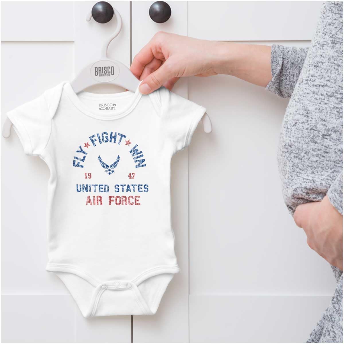 Brisco Brands Fly Fight Win USAF American Air Force Baby Romper Boys or Girls
