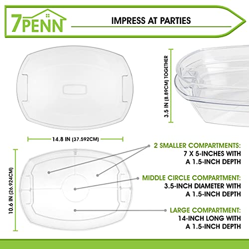7Penn Acrylic Appetizer Serving Tray - 4 Compartment Transparent Chilled Serving Platter with Flip-Over Ice Tray Lid
