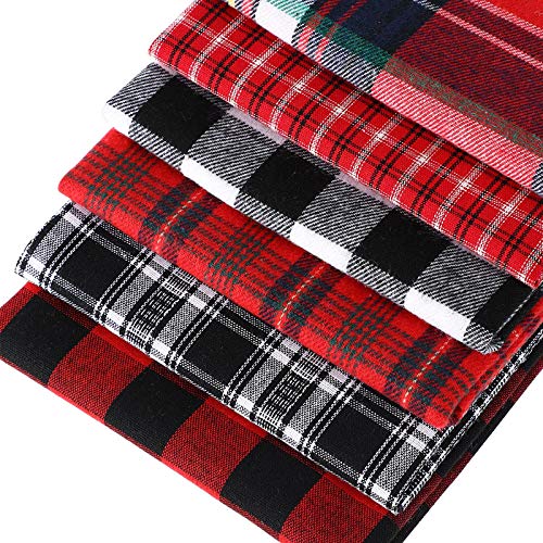 12 Pieces Christmas Cotton Fabric Squares Bundles Buffalo Plaid Stripe Fat Quarters 19.5 x 15.7 Inch Charm Yarn-Dyed Checked Cloth Quilting Fabric Scraps for DIY Crafting Sewing Patchwork