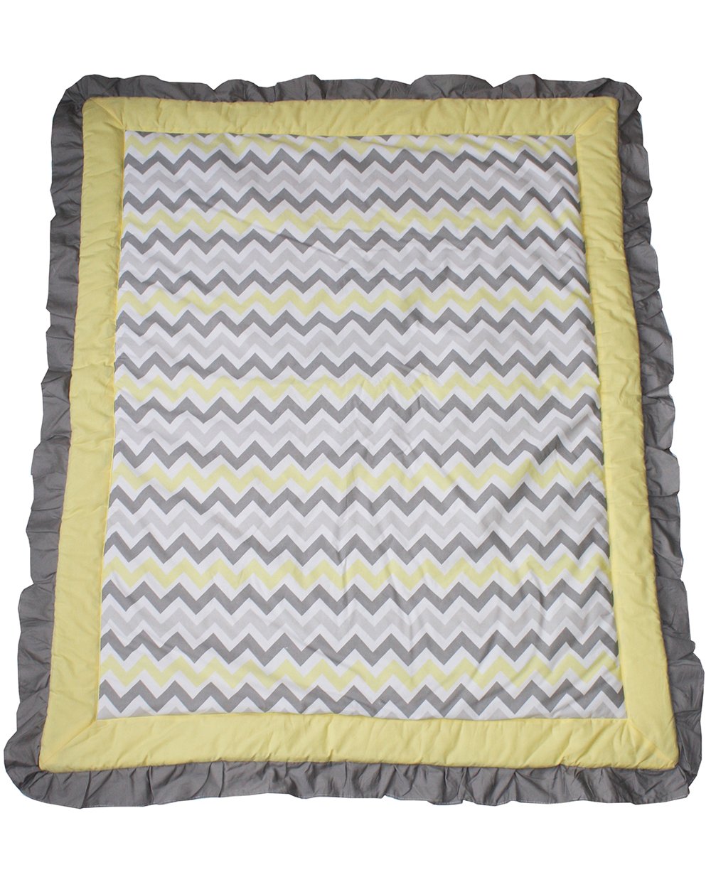 BabyFad Elephant Yellow Chevron 9 Piece Baby Crib Bedding Set 100% Cotton