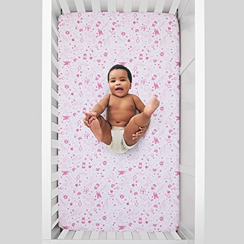 Disney Princess - Dare to Dream Pink and White, Castle, Hearts and Stars 3 Piece Nursery Crib Bedding Set - Comforter, Fitted Crib Sheet, and Crib Skirt