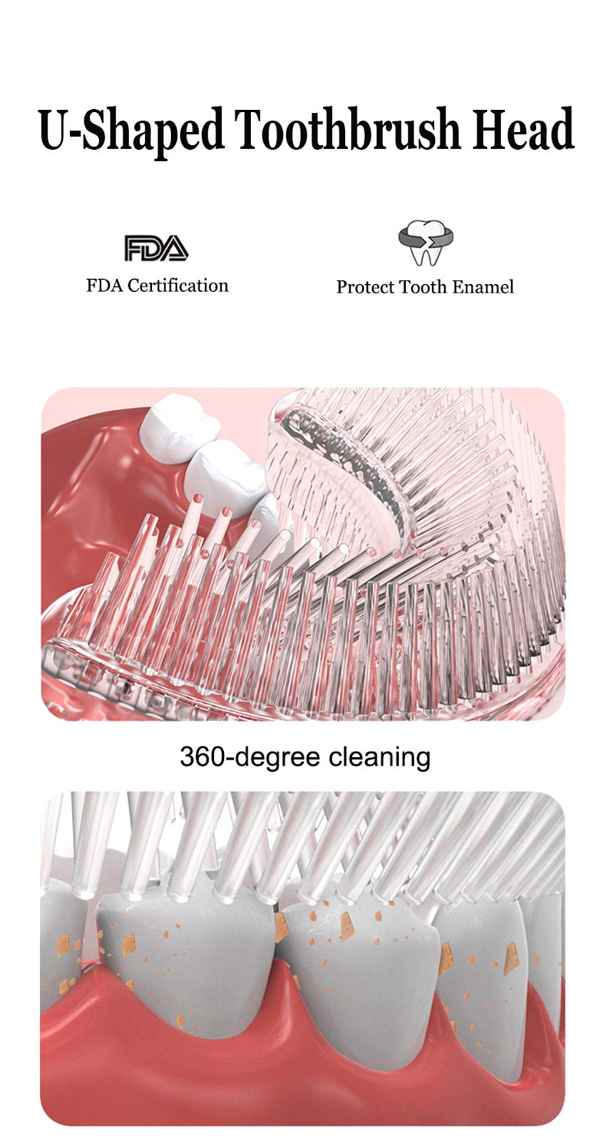 FOKER U-Shaped Electric Toothbrush Brush Replacement Heads, Kids Automatic Toothbrush Head Accessories, Replaceable Toothbrush Head, Silicone Toothbrush Head, Suitable for 2-6 Years Old, Pack of 4