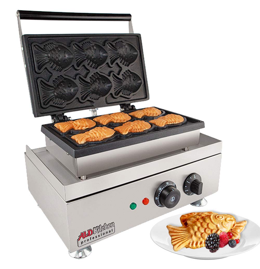 ALDKitchen Taiyaki Maker | Fish-Shaped Waffle Iron | Nonstick (6 Pcs Mini (Closed-Mouth Fish))