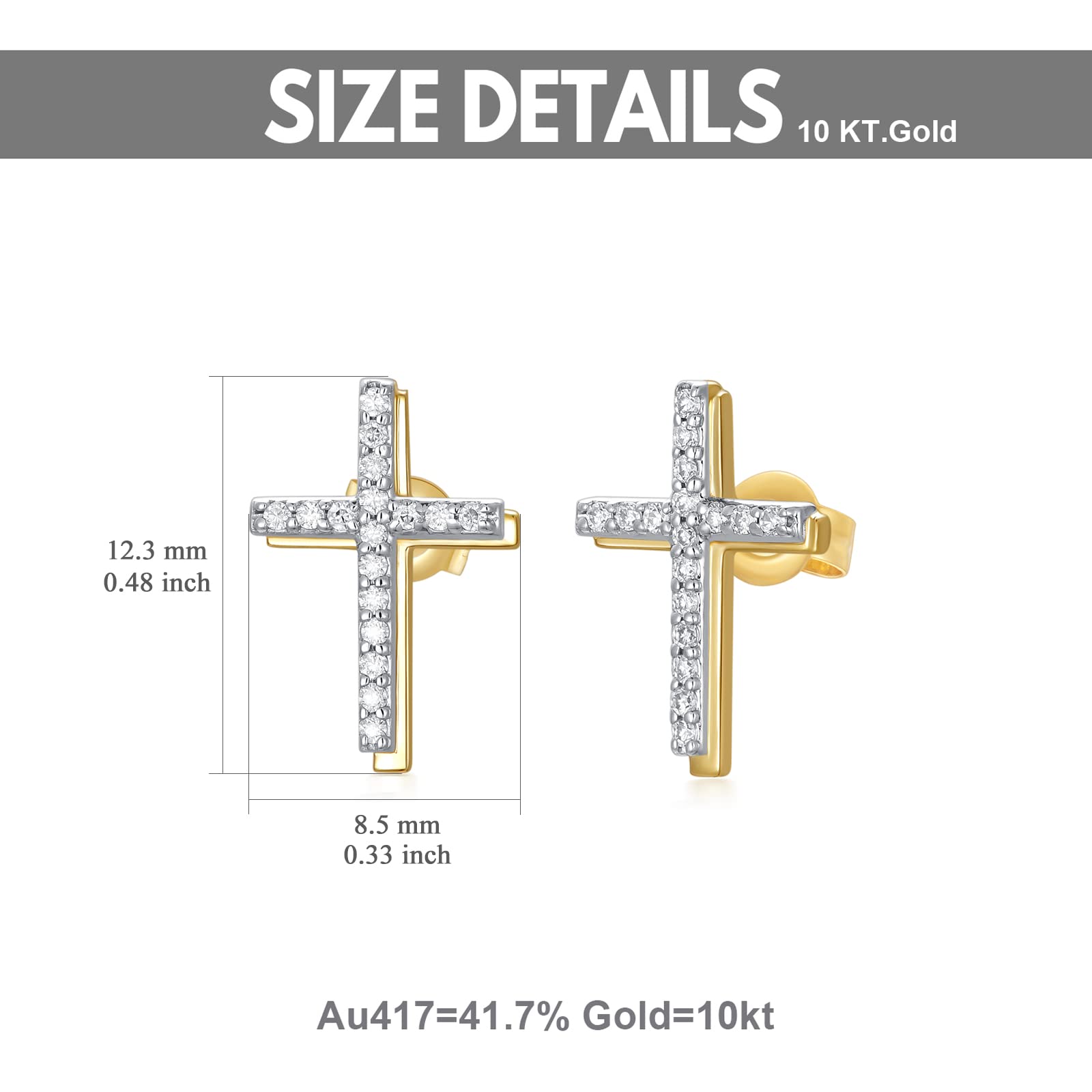 10K Real Gold Moissanite Cross Stud Earrings for Women, MUUYON 10K Solid Yellow Gold Simple Cute Elegant Studs, Ideal Gift for Women Mother Wife