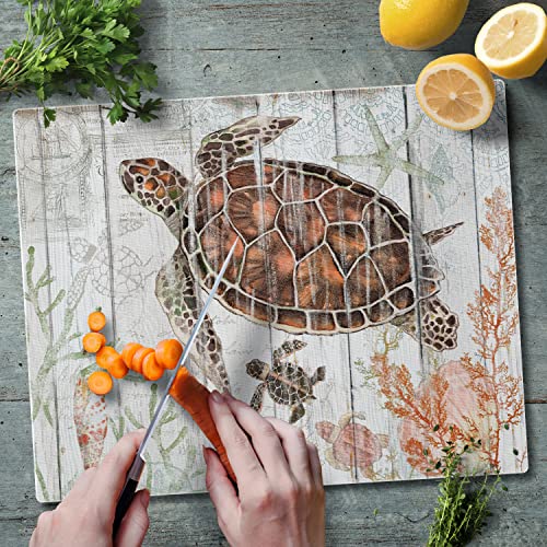CounterArt Shoreline Shells Sea Turtle 3mm Heat Tolerant Tempered Glass Cutting Board 15β x 12β Manufactured in the USA Dishwasher Safe