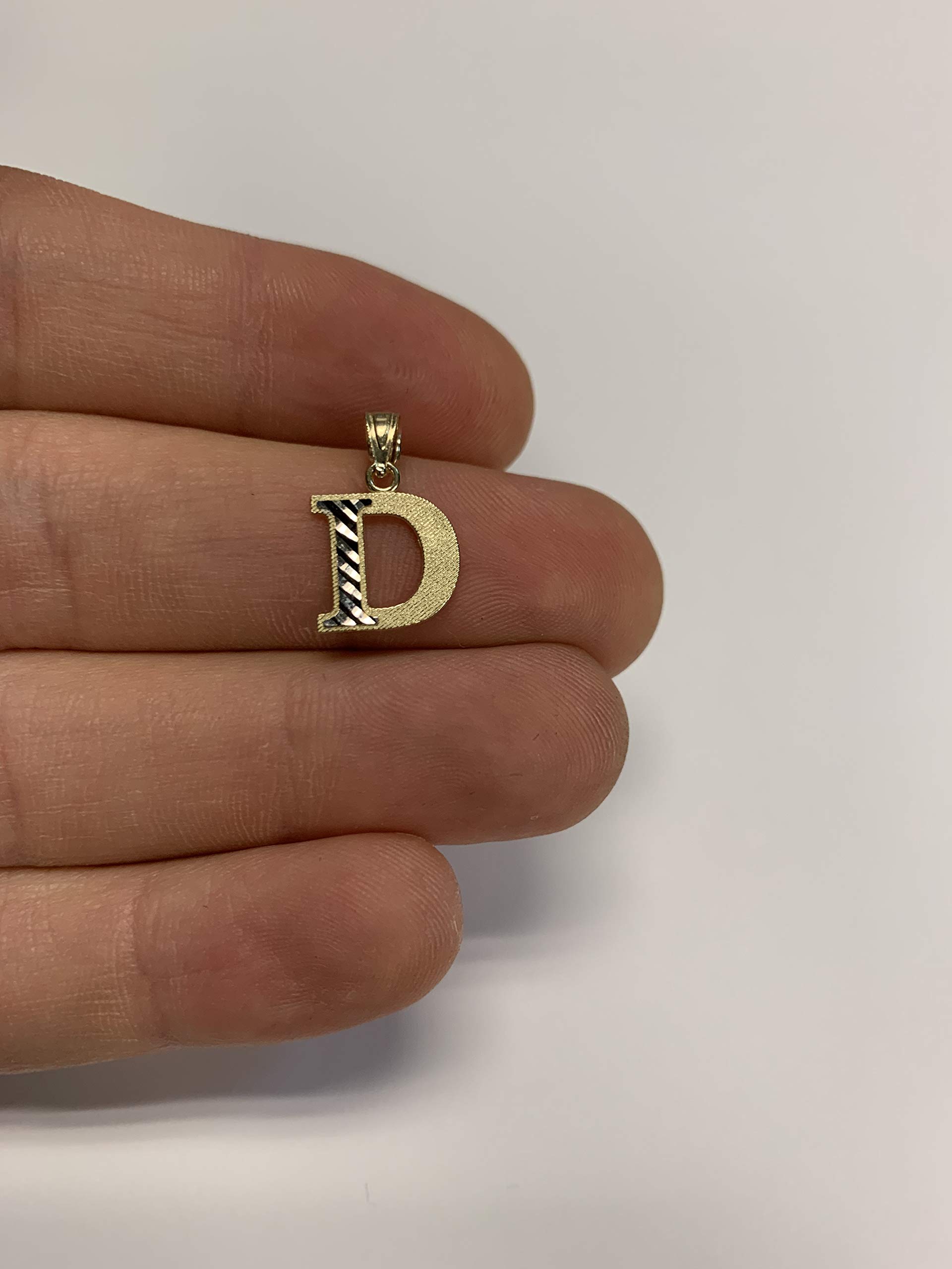 10k Real Solid Gold Two Tone Initial Pendant with Diamond Cut Finish, Available in Different Letters Personalized Letter Jewelry Gifts for Her (D)