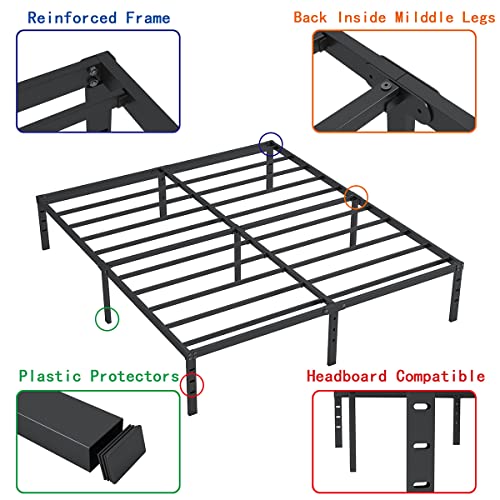 ALDRICH 18 Inch Metal Full Size Bed Frame - Black Basic Anti Squeak Steel Slats Platform, Easy Assembly Heavy Duty Noise Free Bedframes, No Box Spring Needed