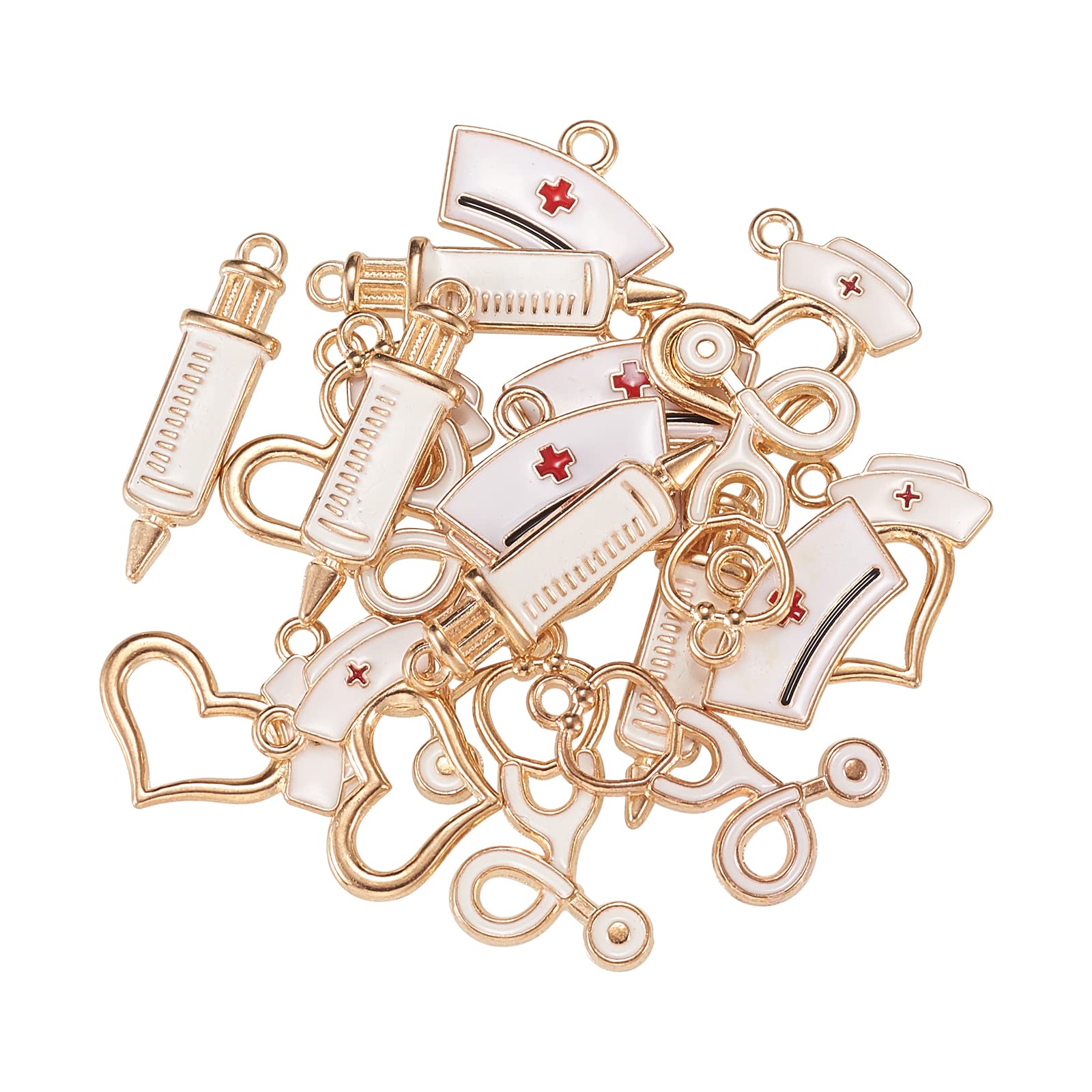 DanLingJewelry 20 Pcs Medical Nurse Charms Echometer Stethoscope Syringe Nurse Cap Pendant Charms for Jewelry Making