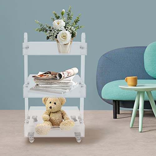 3 Tier Acrylic Multi-Functional Rolling Storage Cart, 16.37x13.38x28 Inch Acrylic Storage Cart with Lockable Wheels for Living Room Bedroom Bathroom Kitchen and Laundry Room
