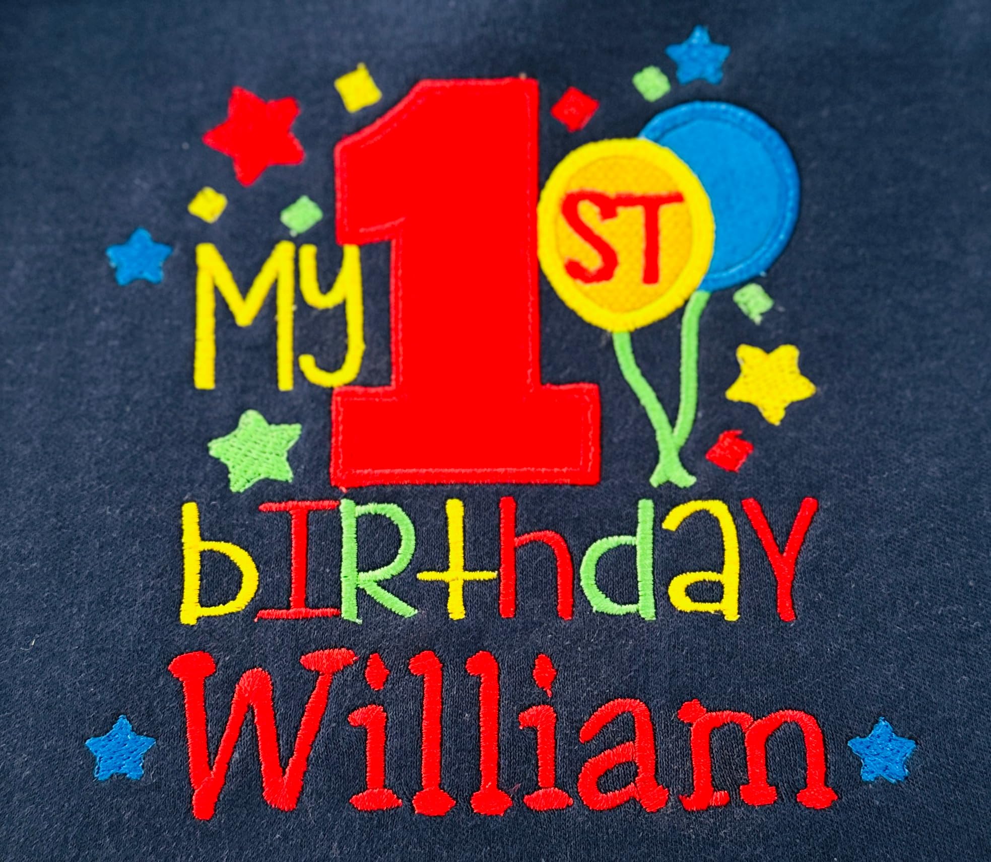 Fantasy Kids Designs First Birthday Boy Bib Personalized with Baby Name (Navy Blue Bib/Red)