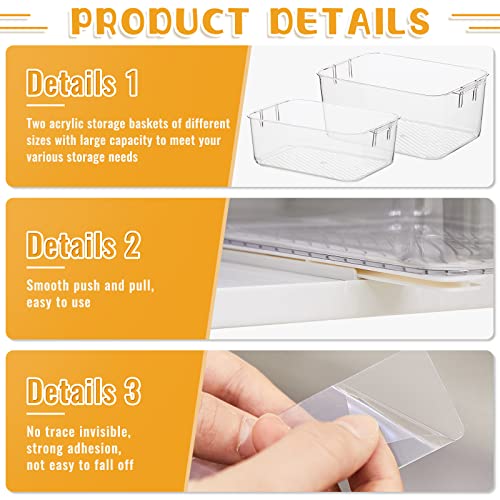2 Pcs Pull Out Cabinet Organizer Slide out Storage Container No Need Drilling and Nailing Acrylic Drawer Storage Shelves with 4 Pull out Rail for Bathroom Kitchen