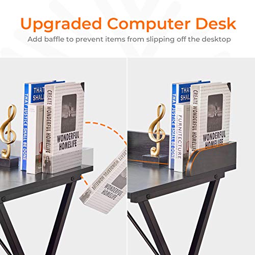 Alecono Black Desk 47'' Writing Computer Desk for Home Office Small Spaces Modern Study Sturdy PC Gaming Table, Black Wood