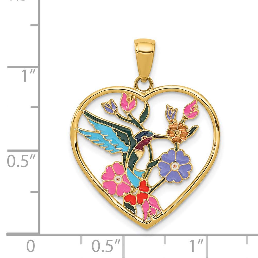14k Enameled Hummingbird w/Flowers Heart Pendant QYC957