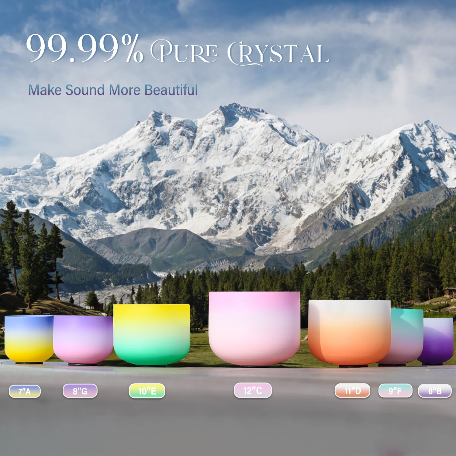 440HZ 6''-12'' Set of 7 PCS Quartz Color Crystal Singing Bowls Sound Healing Meditation