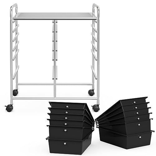 12-Drawer Rolling Storage Craft Cart and Organizer - Rolling Organizer Cart Tools and 4 Universal Casters (Black)