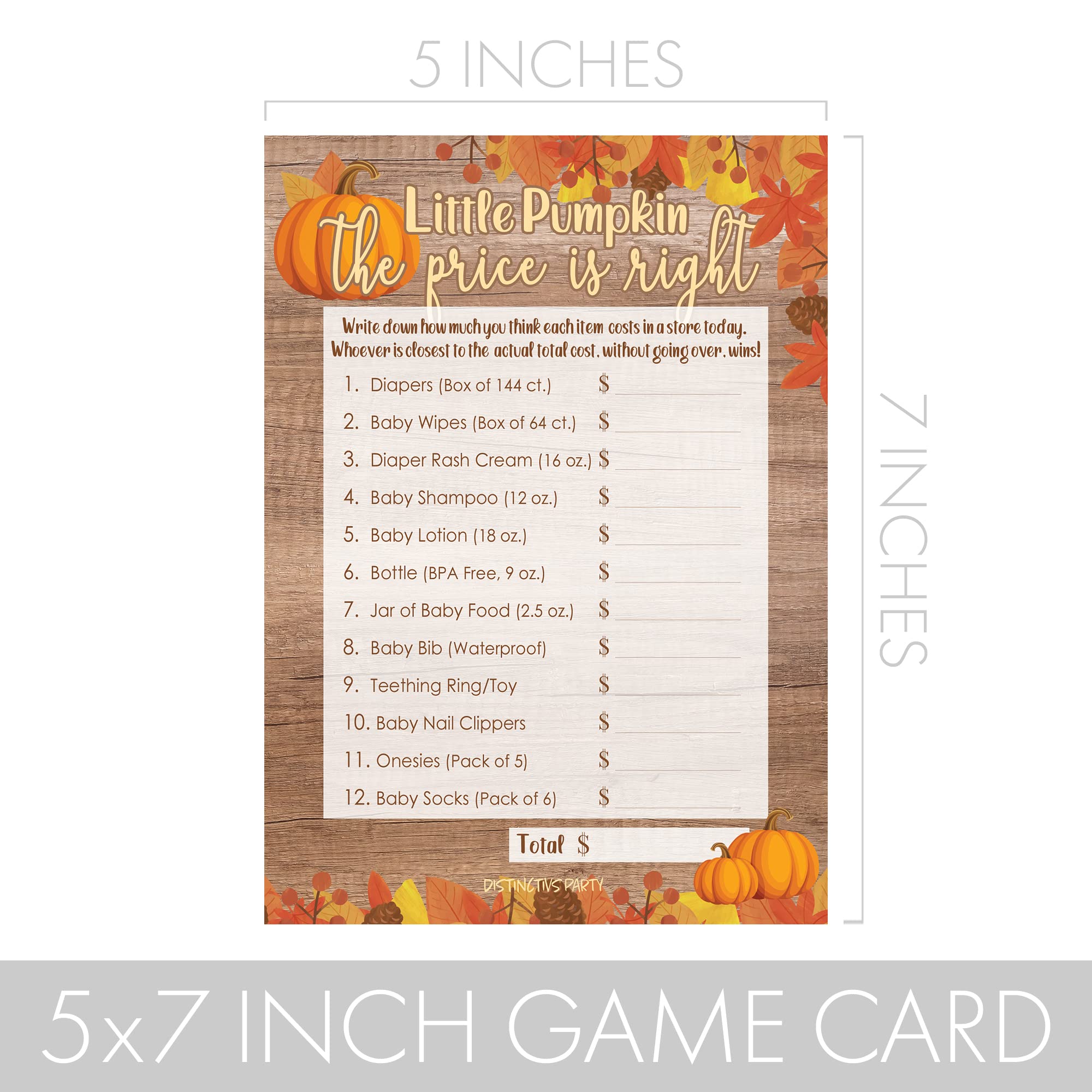 DISTINCTIVS Rustic Fall Little Pumpkin Baby Shower Price is Right Game Cards - 20 Count