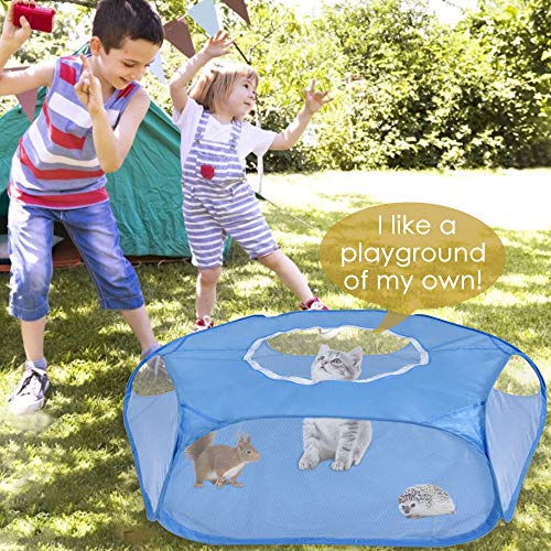 AUTOWT Small Animal Playpen, Breathable Transparent Pet Tent with Top Cover Auto-Open Indoor Outdoor Exercise Foldable Yard Fence for Kitten, Puppy, Guinea Pig, Rabbits, Hamster and Hedgehogs (Blue)
