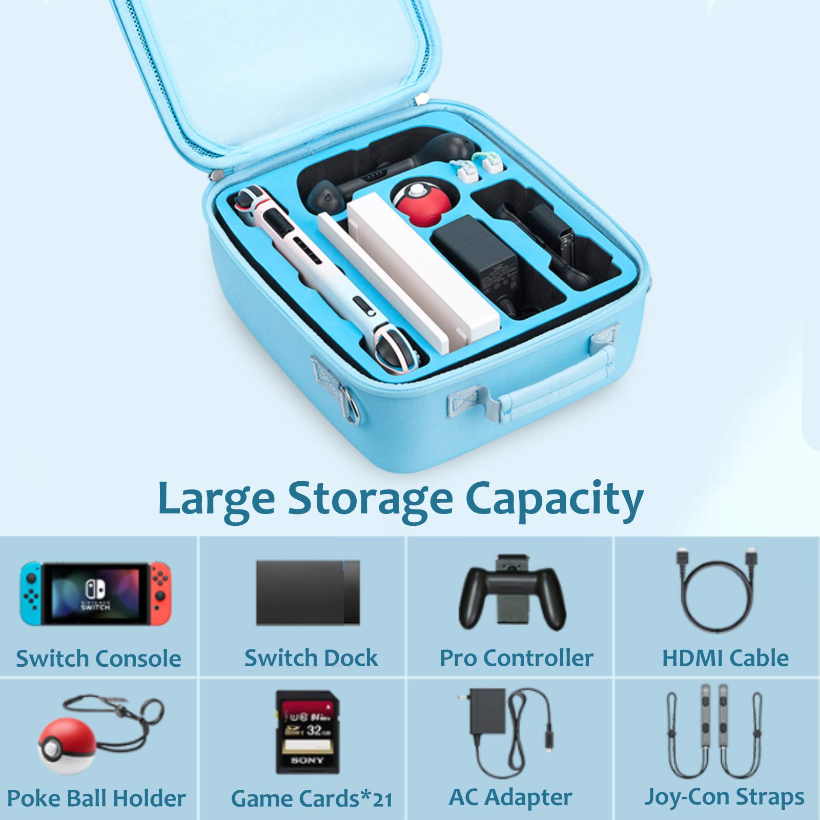 Acylulu Cute Cat Paw Carrying Case Compatible with Nintendo Switch - 21 Game Card Slot & Removable Shoulder Strap - Portable Hardshell Storage Bag for Switch Console Controller & Accessories