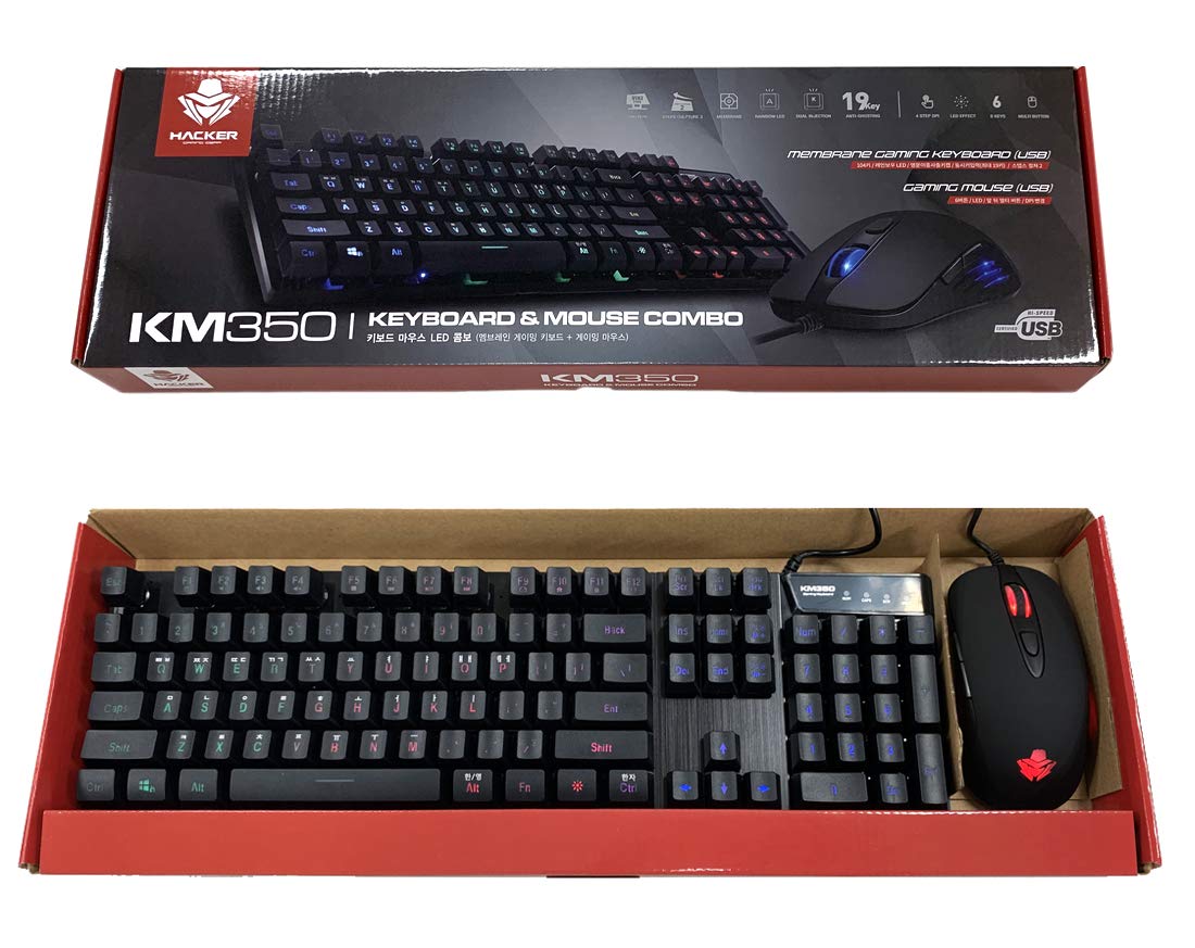 ABKO KM350 Desktop Keyboard & Mouse Gaming Combo Rainbow LED, 19 Key Anti-Ghosting, Max 3200 DPI English/Korean Type