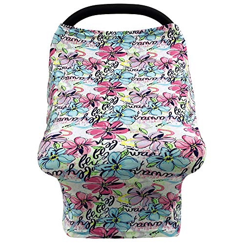 Owlowla Baby Car Seat Cover Canopy Stretchy Soft Nursing Breastfeeding Cover Multi-Use Breathable Stroller Cover for Baby Boy Girl(Pink Floral)