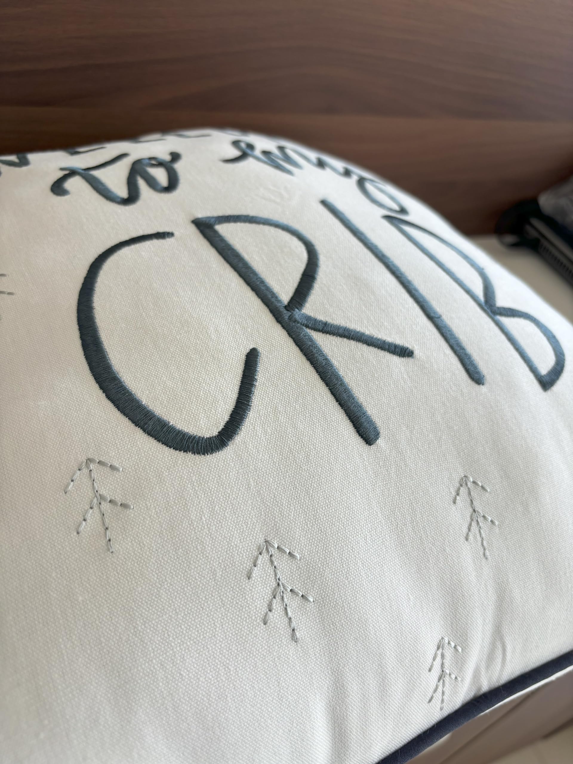 VAGMINE Welcome to My Crib Quote Embroidered Decorative Square Accent Throw Pillowcase - Nursery Decor, Boys Room Decor - 18x18 Inches, Ivory