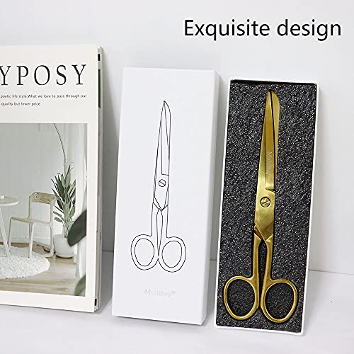 Buqoo Scissors Gold, 7 in, sharp, left hand/right hand. Gold Scissors Can Be Used As a Gift for Craft Lovers (With Gift Box)