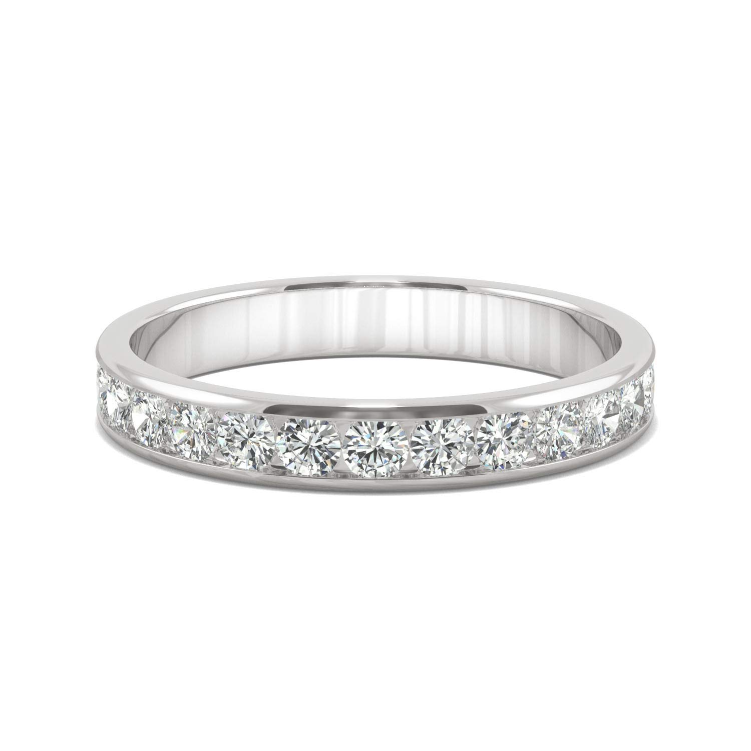 14K White Gold Moissanite by Charles & Colvard 2.2mm Round Wedding Band-size 7.5 0.64cttw DEW