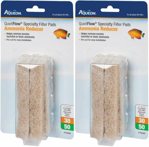 Aqueon QuietFlow Ammonia Reducer 30/50 Specialty Filter Pads, 8ct (2 x 4ct)