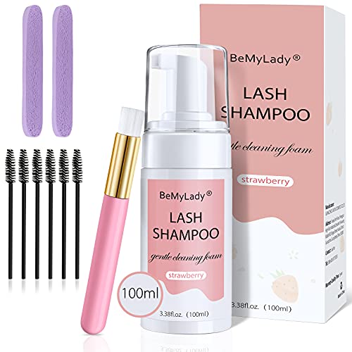 BeMyLady Eyelash Extension Shampoo 100ml Eyelash Shampoo for Lash Extensions Gentle Eyelid Foaming Cleanser for Sensitive Skin Remove Makeup & Oil, Paraben & Sulfate Free (3.38Fl Oz)