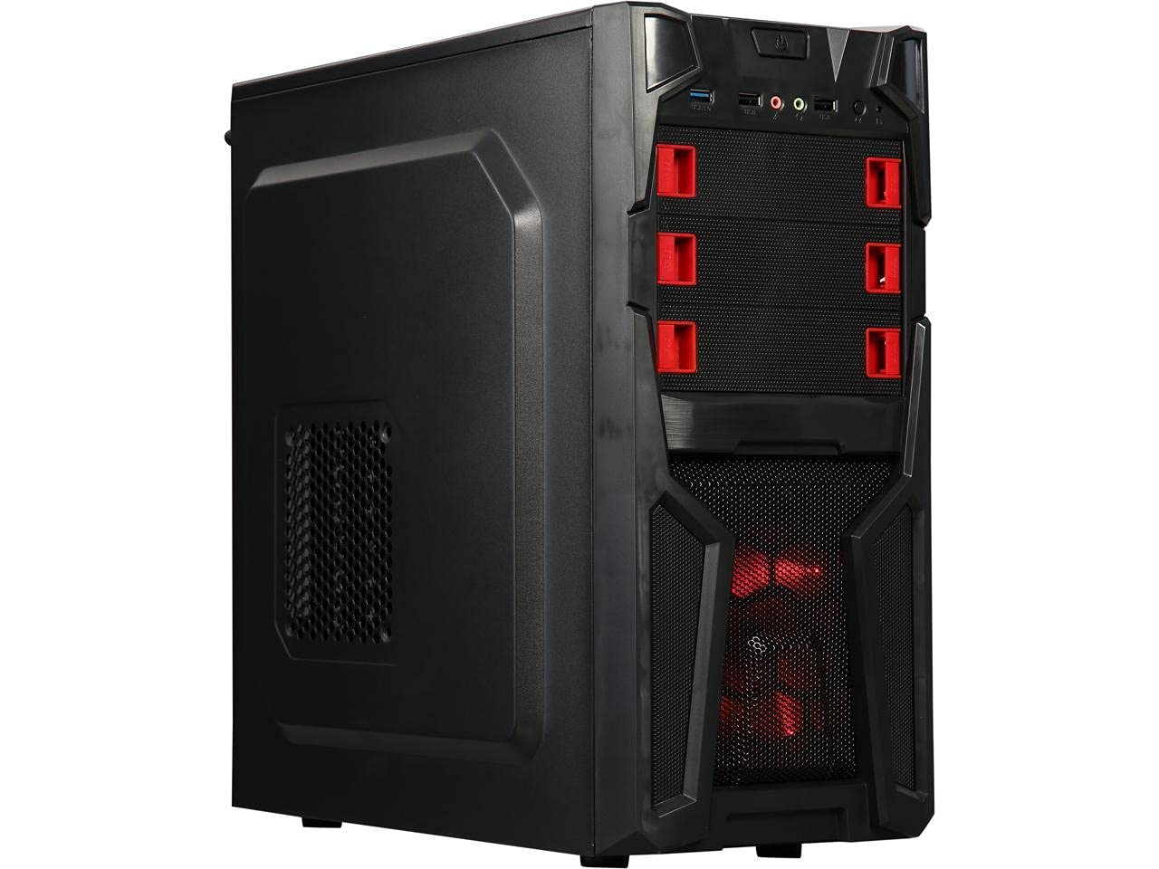DIYPC Solo-T2-R Black USB 3.0 ATX Mid Tower Gaming Computer Case with 2 x Red Fans (1x 120mm LED Fan x Front, 1x 120mm Fan x Rear) Pre-Installed