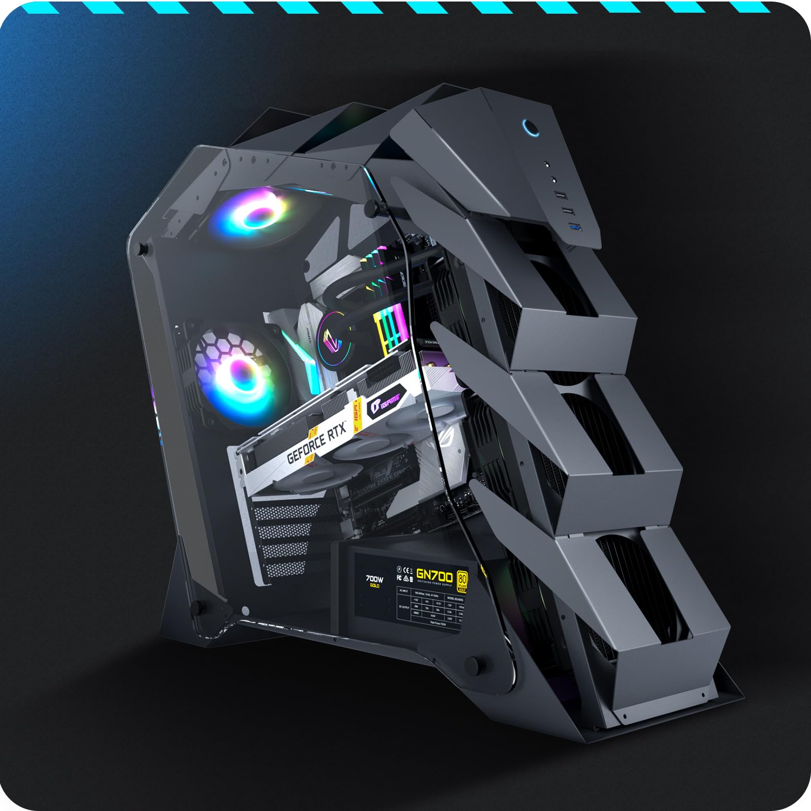 Vetroo K1 Pangolin Mid-Tower ATX PC Gaming Case, Dual Tempered Glass, USB 3.0 I/O Panel High Airflow Computer Case Max 360mm Water Cooler Support (Fans are not Included)