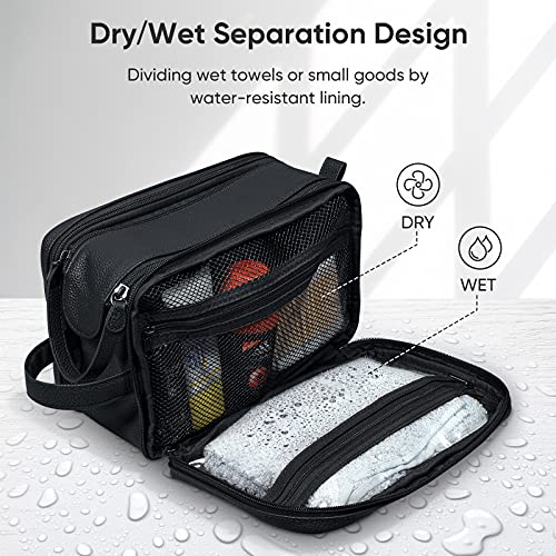 BALEINE Toiletry Bag for Men, Large Travel Toiletries Bags with Water-Resistance Compartment, PU Leather Dopp Kit (Medium, Black)