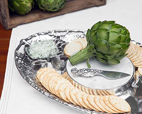 Arthur Court Designs Aluminum Grape 5-Piece Entertainment Cheese Chip and Dip Tray - Two Bowls, Spreader, Marble, Tray 20 inch x 13 inch