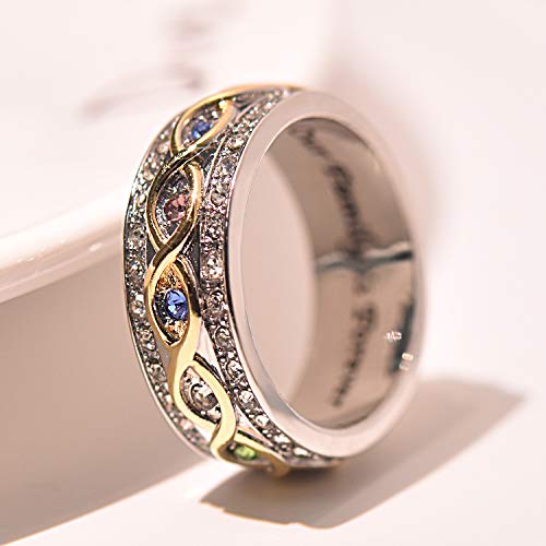 Fashion 18k Gold Ruby Sapphire Ring 925 Sterling Silver Shiny Full Diamond Ring Cubic Zirconia Promise Rings CZ Diamond Multi Row Ring Eternity Engagement Wedding Band Ring for women (US Code 8)