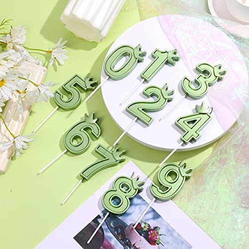 3inch Birthday Number Candle, 3D Candle Cake Topper with Crown Cake Numeral Candles Number Candles for Birthday Anniversary Parties (Green, 0)