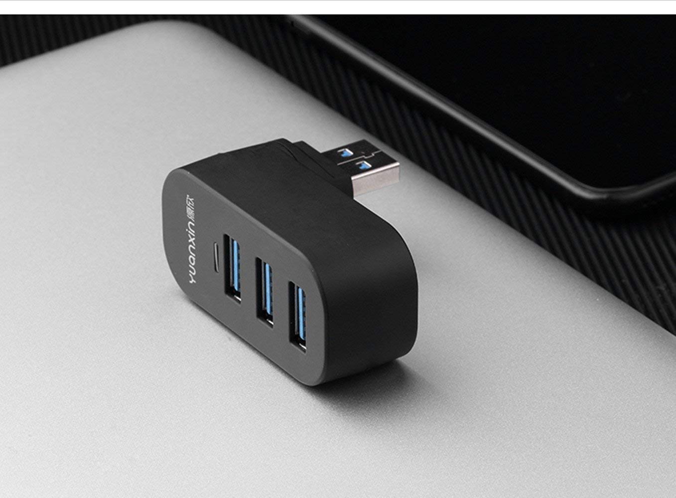 Sudroid USB Port Splitter, 3 Port USB 3.0 Expander Splitter [90°/180° Degree Rotatable] for Laptop, Xbox, Wii, PS3, PC, MAC, Mac Book, Tablet, Tab, Console, Printer, Camera(Black)