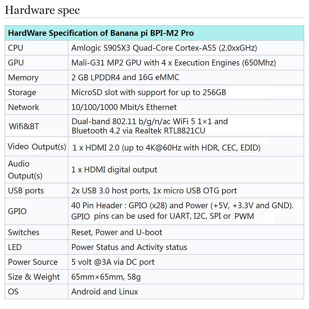 Banana Pi BPI-M2 Pro Amlogic S905X3 Single Board Computer for IOT Smart Home Control gatewa and NAS Server