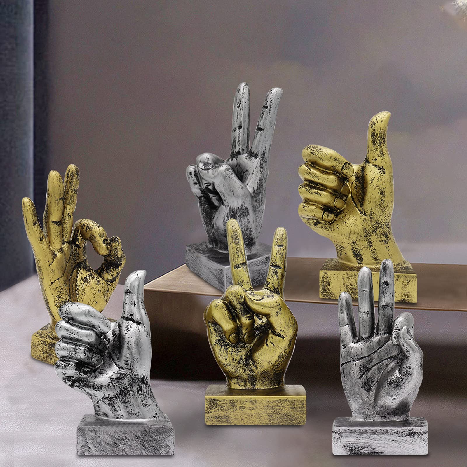 aboxoo Hand Finger Gesture Desk Statues Fingers Sculpture Creative Home Living Room Cabinet Shelf Decoration (OK Gesture in Bronze)