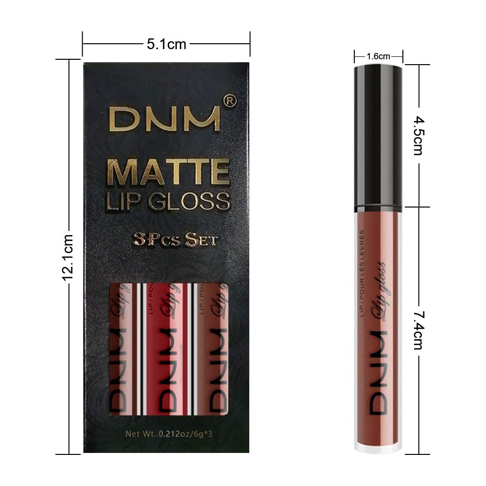 DNM 3Pcs Matte 24-hour Liquid Lipstick Sets, Dark Ruby Brown Red Permanent Stay on Lipstick Lip Set for Black Women Long Lasting 24 Hours Smudge Proof labiales matte labial mate larga duracion 24 02
