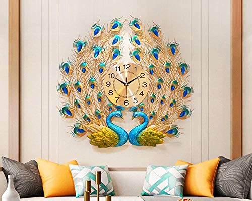 Wall Clock Peacock Wall Clock European Peacock Home Decor Wall Clock Living Room Mute Clock Watch Bedroom,Green