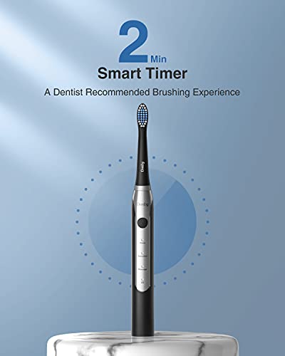 Dnsly Ultrasonic Toothbrush Electric Sonic Toothbrush for Adults and Kids, 3 Modes Rechargeable Whitening Electric Toothbrush, 2 Minutes Smart Timer, 2 Hour Charge for 30 Days Use, Black 710
