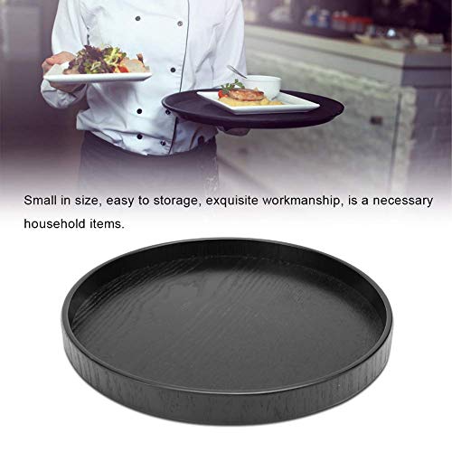 Fdit Wooden Black Round Tea Cup Tray Home Serving Plate (Black)