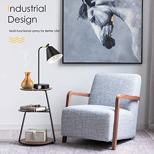 Industrial Dimmable Desk Lamp with 2 USB Charging Ports AC Outlet, Touch Control Bedside Nightstand Reading Lamp Flexible Head, Black Metal Table Lamp for Bedroom Office Living Room, Bulb Included