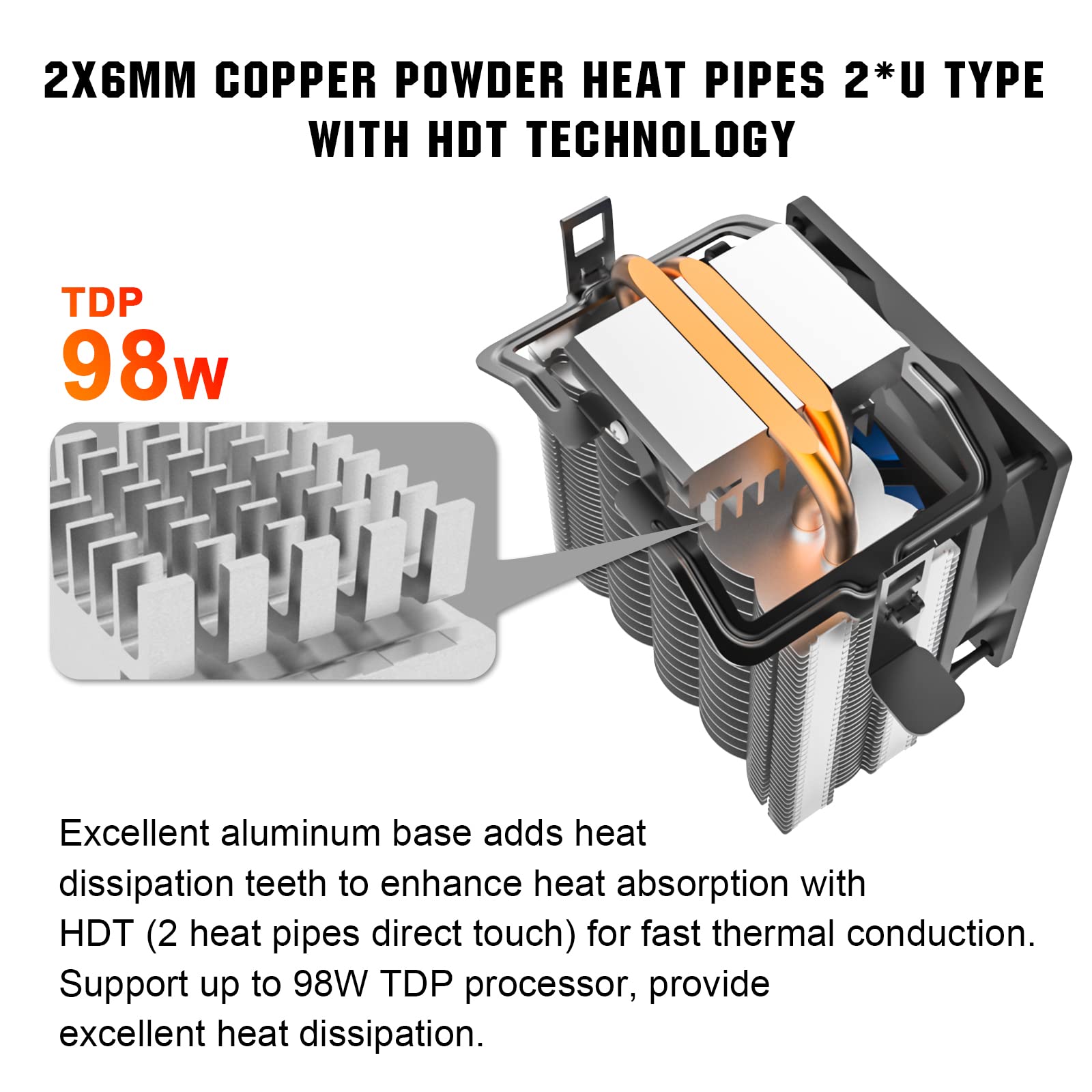 Pccooler S83 CPU Cooler - Mini CPU Heatsink - TDP 95w - Single Tower and Support Dual Fans - Anti-Oxidation Protective Layer - 80mm Silent Fan Suitable for Mini PC Case - Wide Compatibility