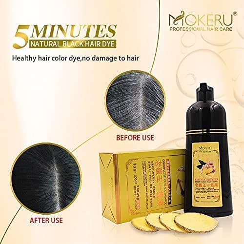 MADAME FIN MOKERU Ginger Black Hair Shampoo Magic 5 minutes natural black hair dye Component Healthier Smell More Fragrant Longer-Lasting Color
