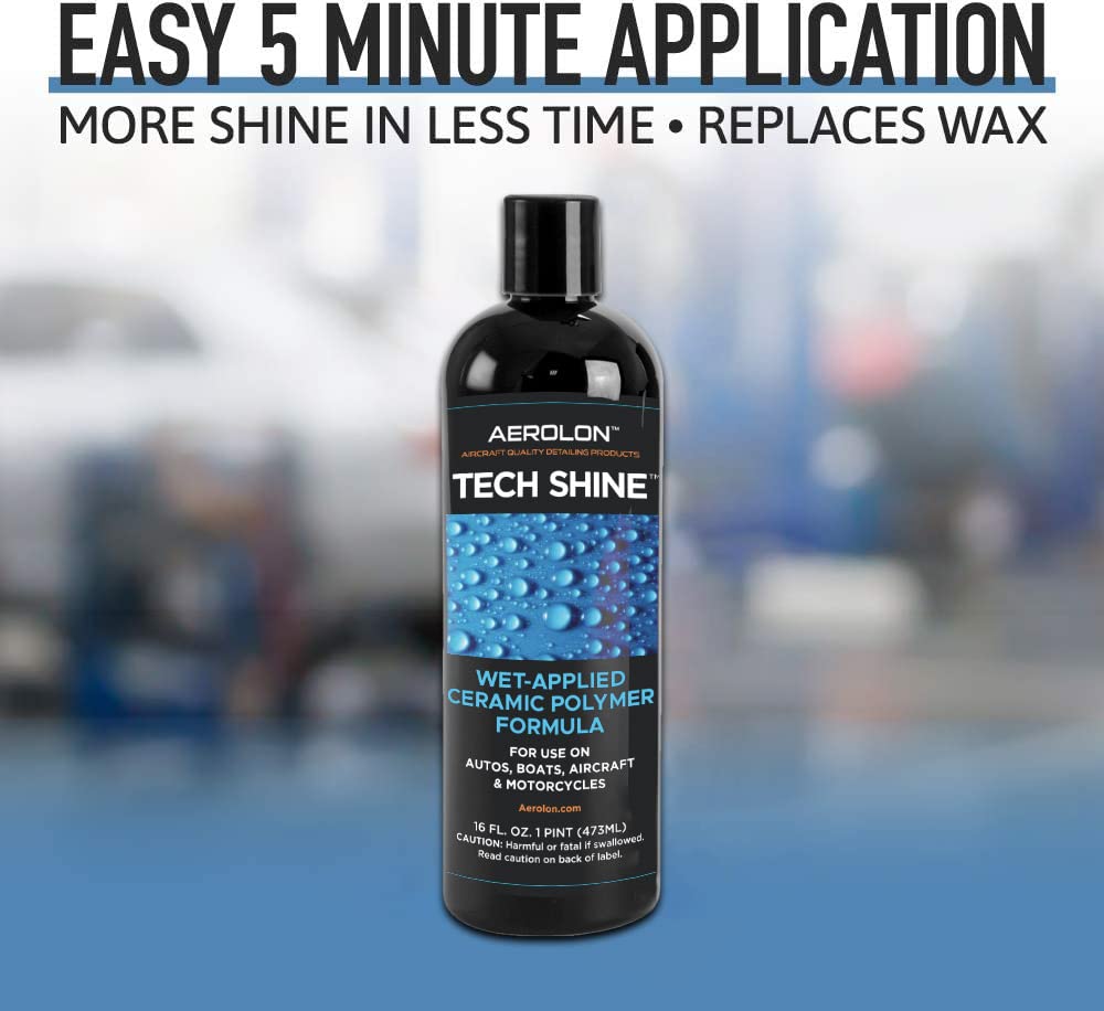 Aerolon 16 Oz Tech Shine Fast Wet-Applied Ceramic Polymer Car Wax Coating Kit, Top Coat Polish and Sealer for Car Bike Boat, Auto Detailing Accessory for Hydrophobic Mirror Shine Gloss Kit and Applicators